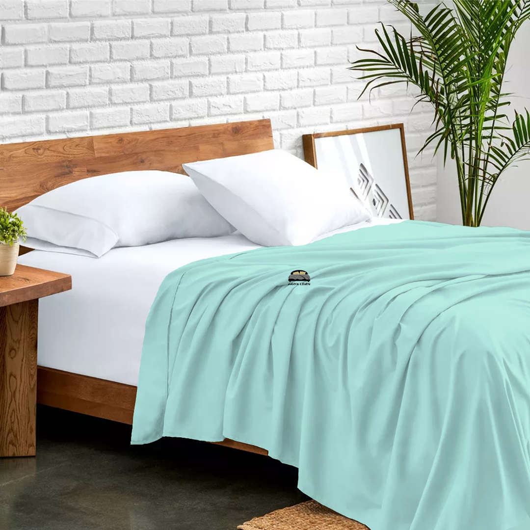 Aqua Bed Sheets solid sateen 300TC - AanyaLinen