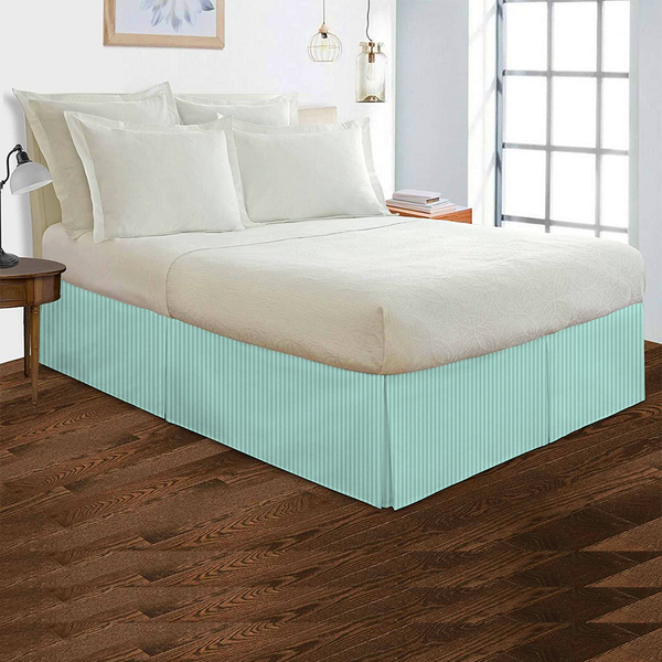 Aqua Blue Stripe Bed Skirt - Aanya Linen