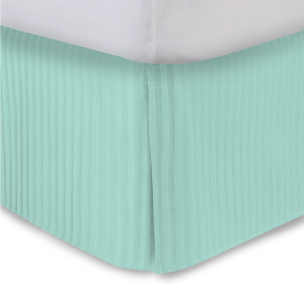 Aqua Blue Stripe Bed Skirt - Aanya Linen