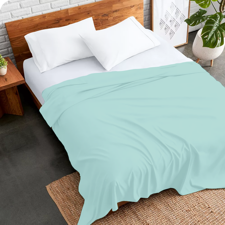 Aqua Bed Sheets solid sateen 300TC - Aanya Linen