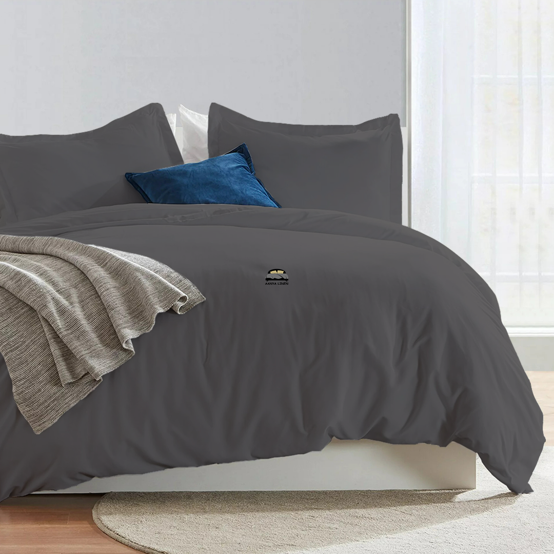 Dark Grey Duvet Cover Set | Available In All Sizes - Aanya Linen