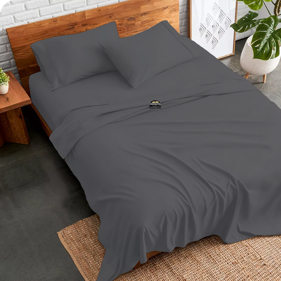 Dark Grey Sheet set Bliss Solid | King, Queen, Twin - AanyaLinen