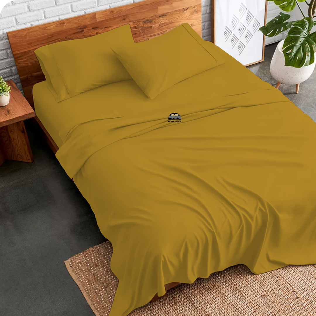Gold Bed Sheet Set | Supima Cotton | Queen, King - AanyaLinen