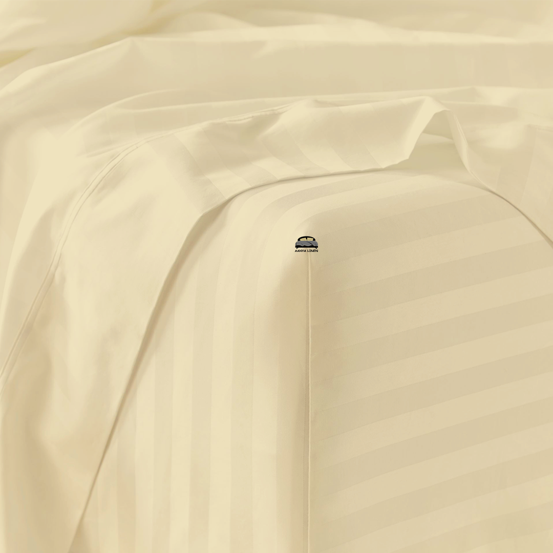 Ivory Stripe Sheet set Comfy Sateen - Aanya Linen