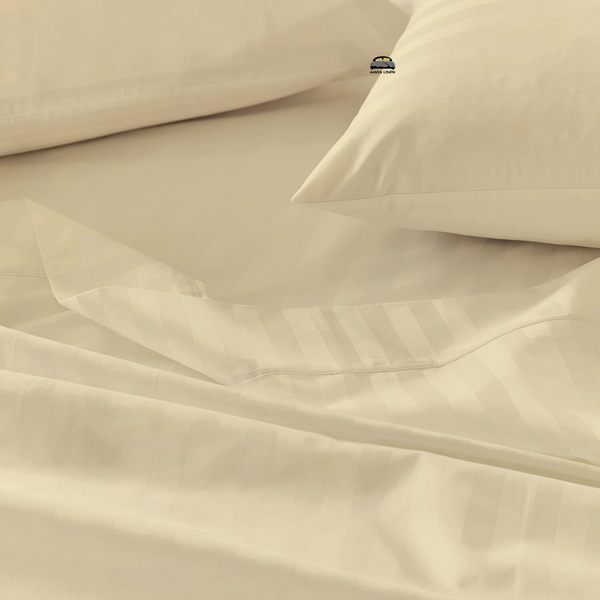Ivory Stripe Sheet set Comfy Sateen - Aanya Linen