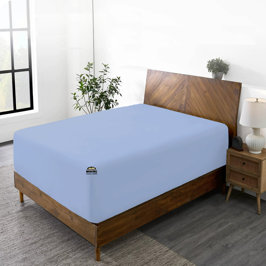 Light Blue Fitted Sheet & Pillowcase - Aanya Linen