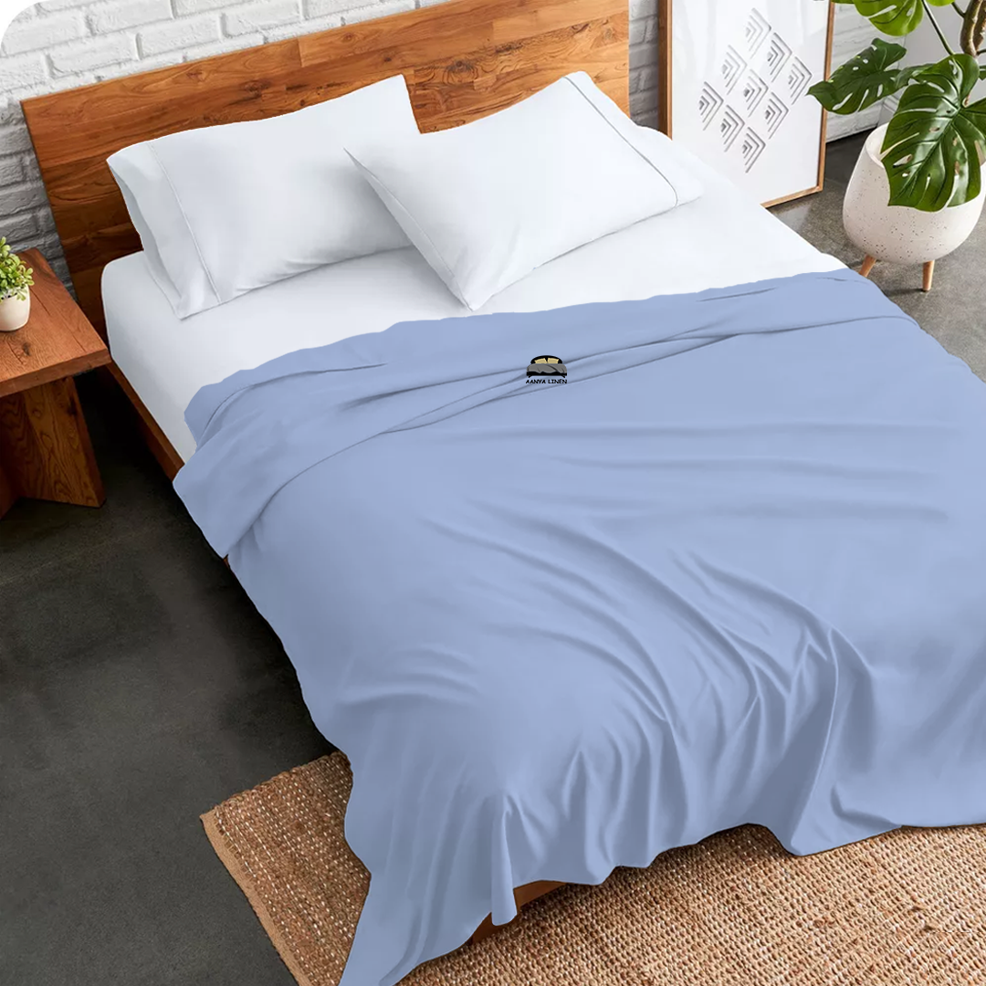 Light Blue Flat Sheet - AanyaLinen