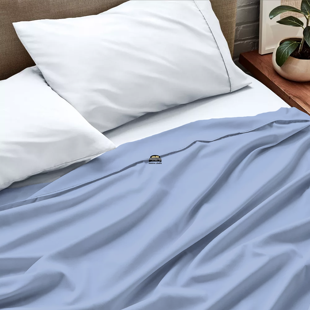 Light Blue Flat Sheet - AanyaLinen