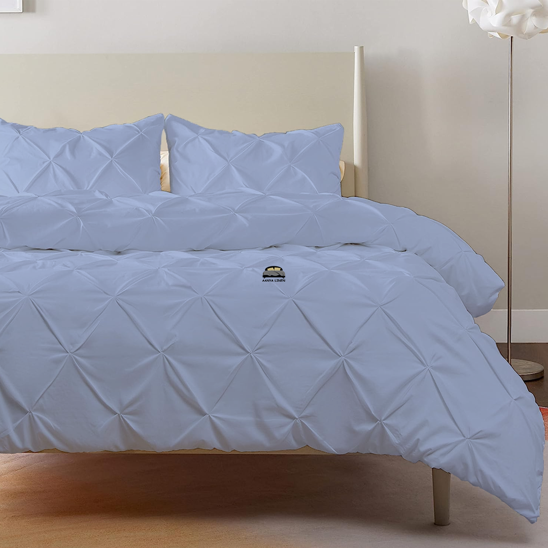 Light Blue Pintuck Duvet Cover Set - AanyaLinen