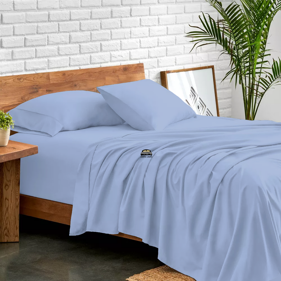 Bliss Light Blue Sheet Set Solid 400TC On Sale - AanyaLinen