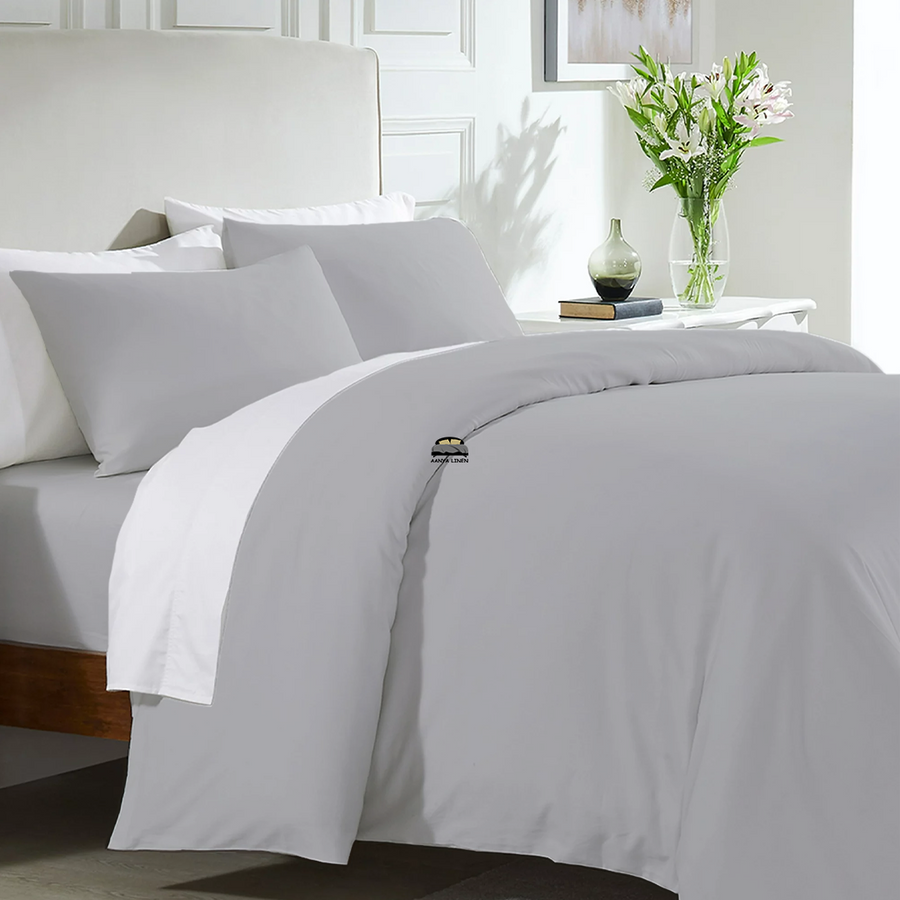 Bliss Light Grey Duvet Cover Set with Fitted Sheet - Aanya Linen