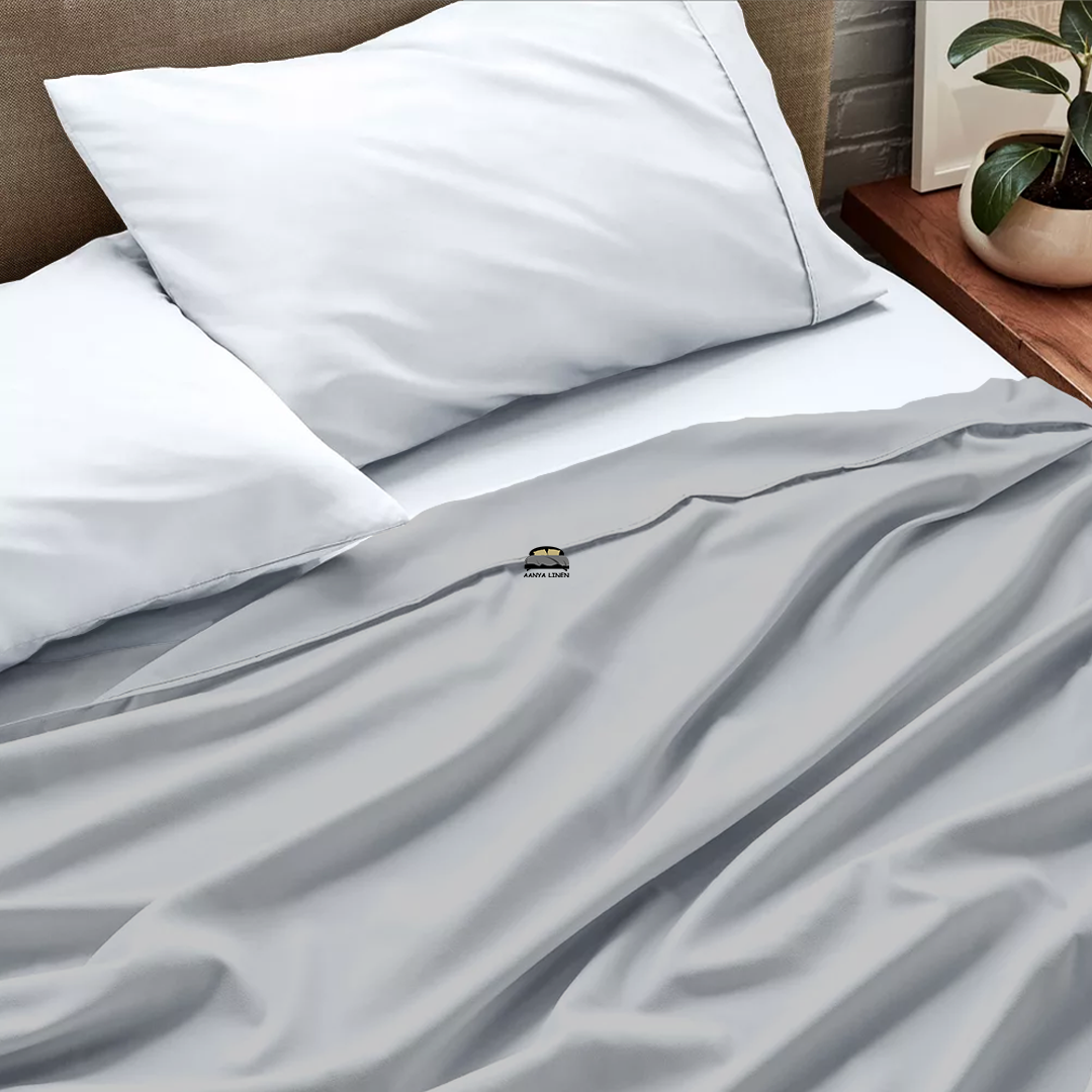Get Light Grey Flat Sheet - Aanya Linen