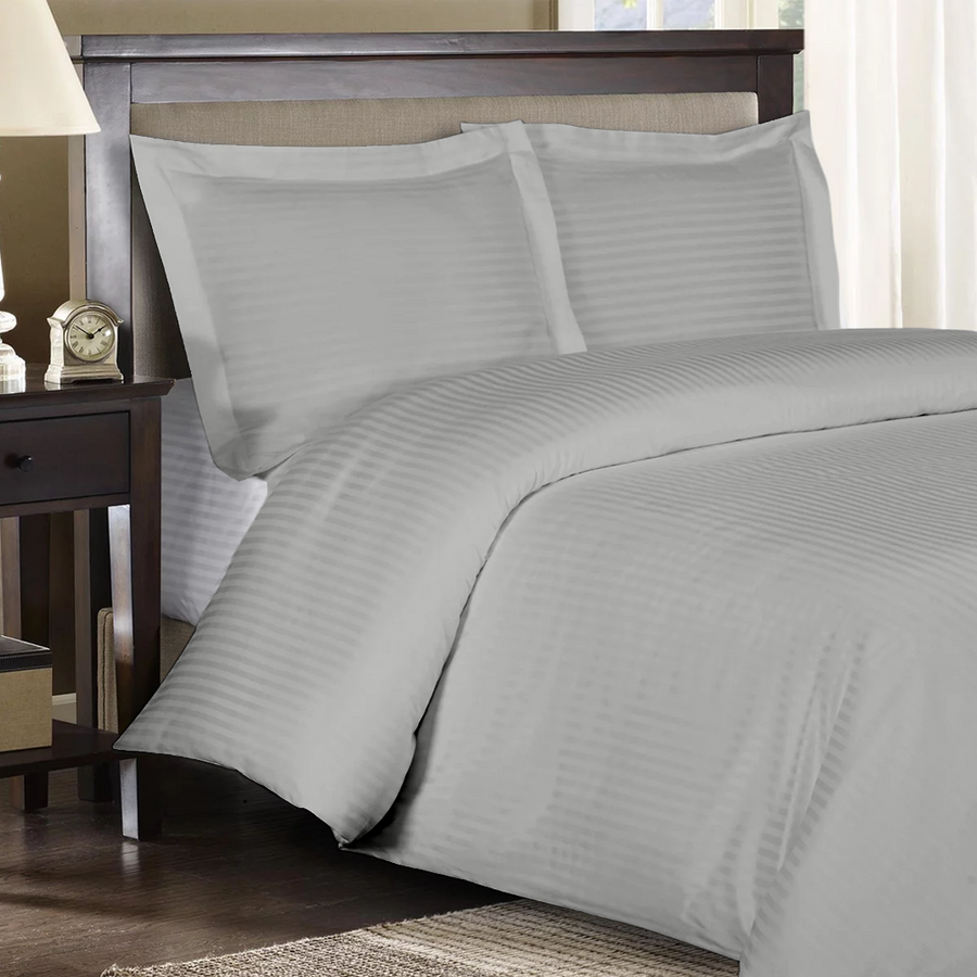 Light Grey Stripe Duvet Cover Set Comfy Sateen - Aanya Linen