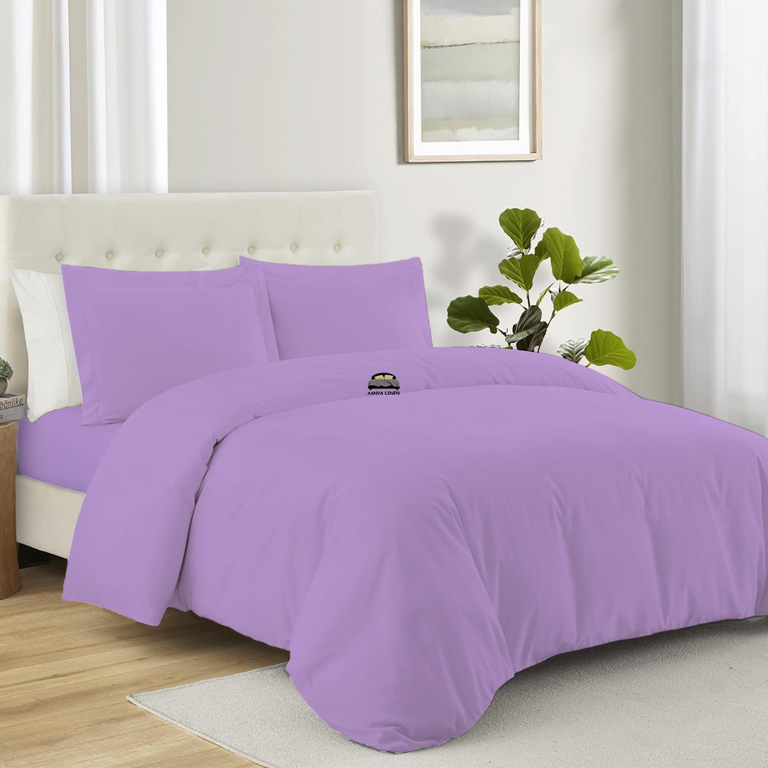 Lilac Duvet Cover Set with Fitted Sheet - AanyaLinen