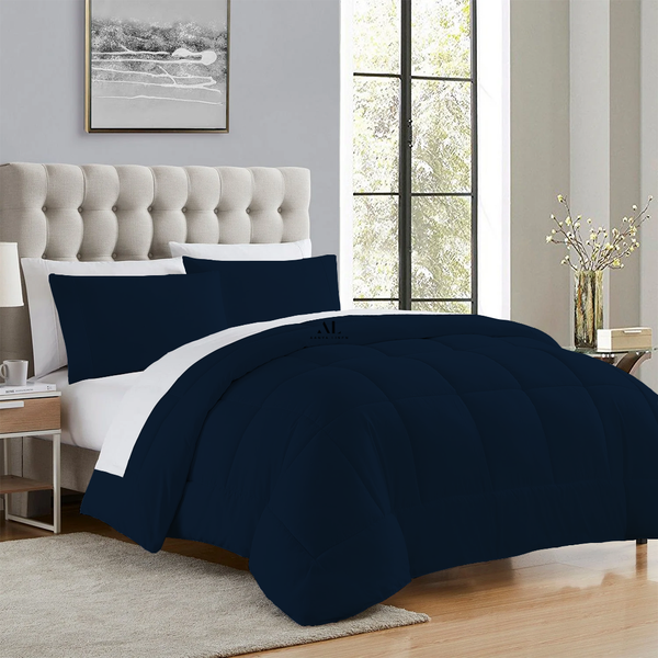Navy Blue Cotton Comforter in Twin, Cal King, Queen - AanyaLinen