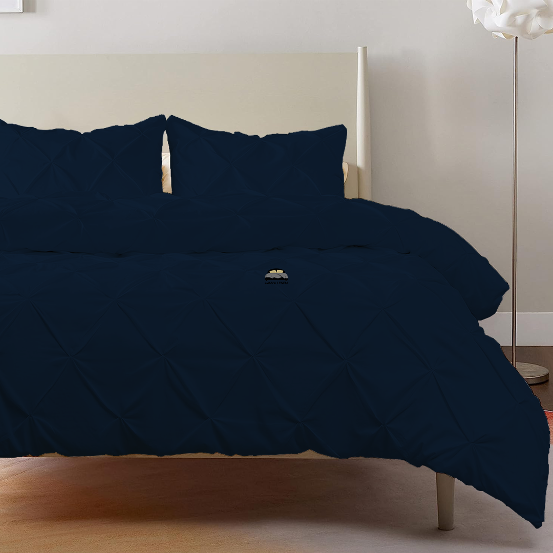 Navy Blue Pintuck Duvet Cover - Aanya Linen