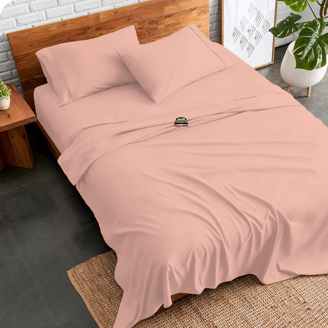Peach Bed Sheet Set Queen, King - AanyaLinen