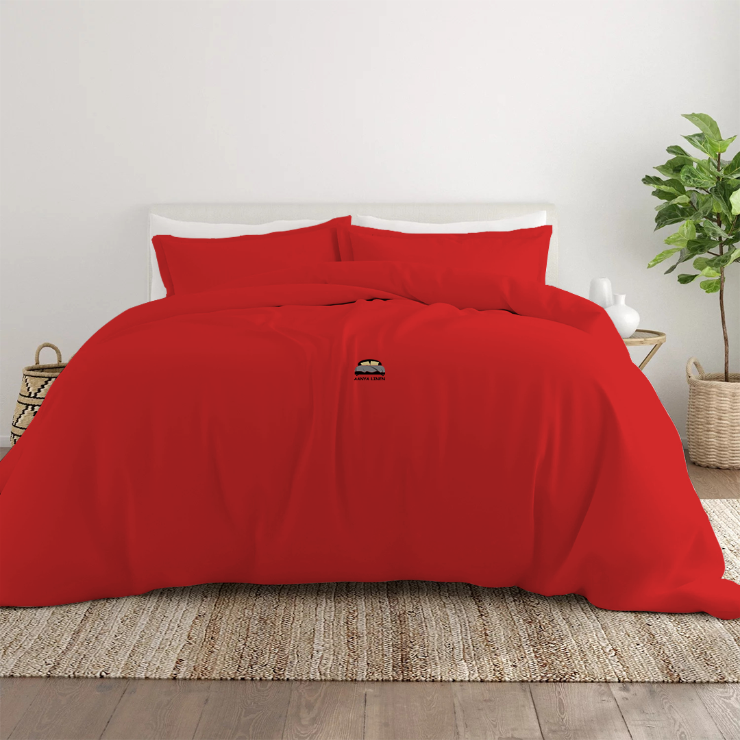 Red Duvet Cover Set 100% Cotton Organic - Aanya Linen