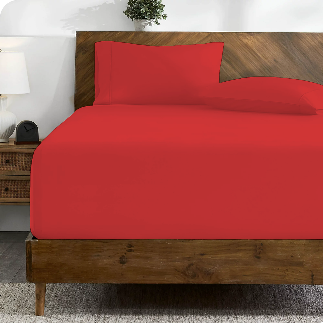 Red Fitted sheet with 2 Pillowcases