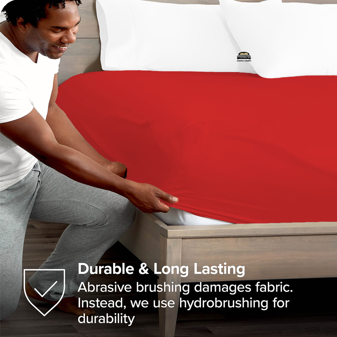 Red Fitted Sheet | 100% Cotton - Aanya Linen