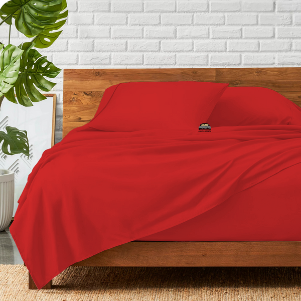 Red Bed sheet set King, Queen, Twin XL 20% Save - AanyaLinen