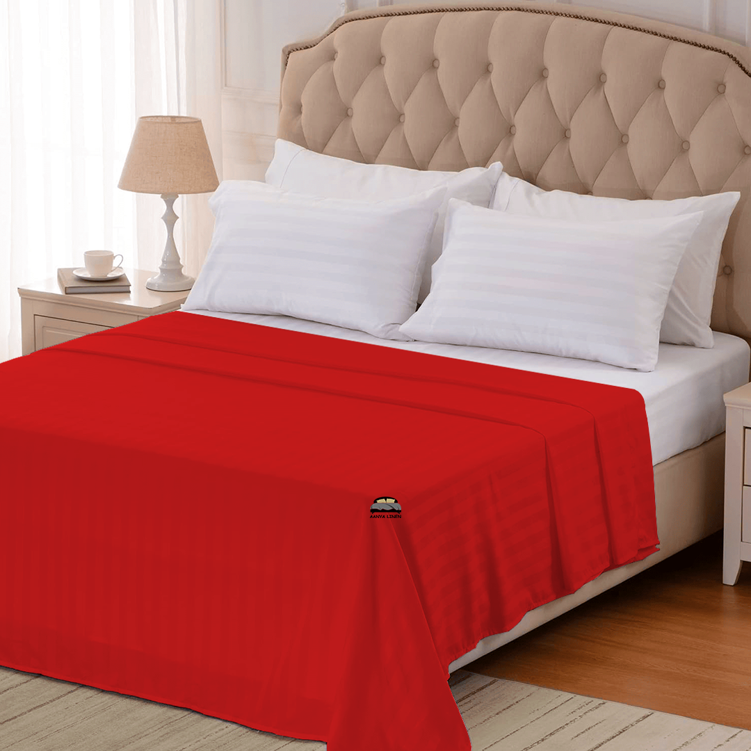 Now 2021 Red Striped Flat Sheet On 20% Discount - AanyaLinen