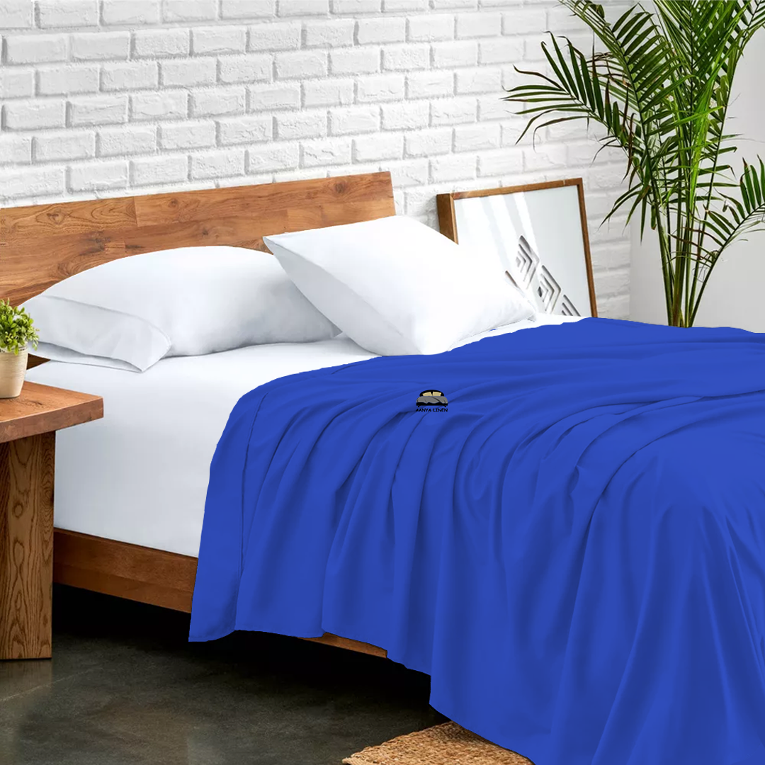 Royal Blue Flat Sheet - AanyaLinen