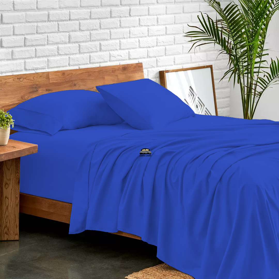 Soft Royal Blue Bed Sheet Set 300TC 100% Cotton - Aanya Linen