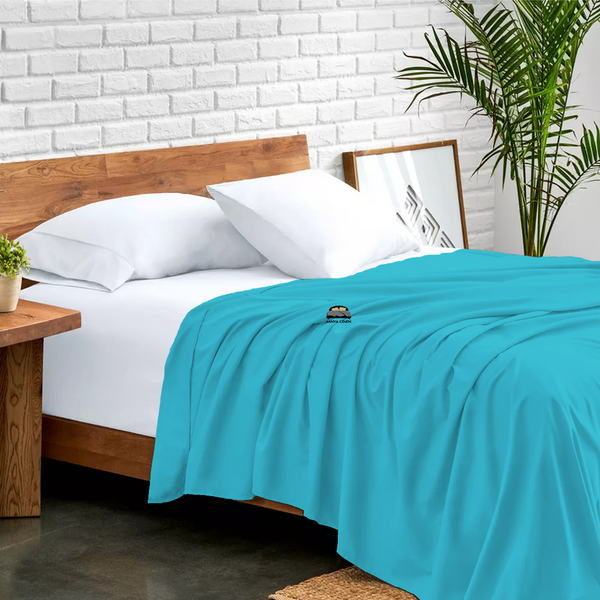 Turquoise Flat Sheet Solid Comfy Sateen - AanyaLinen