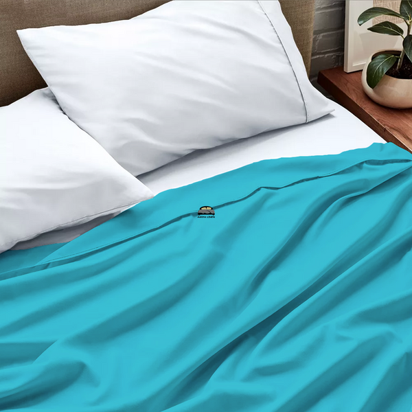 Turquoise Flat Sheet Solid Comfy Sateen - AanyaLinen