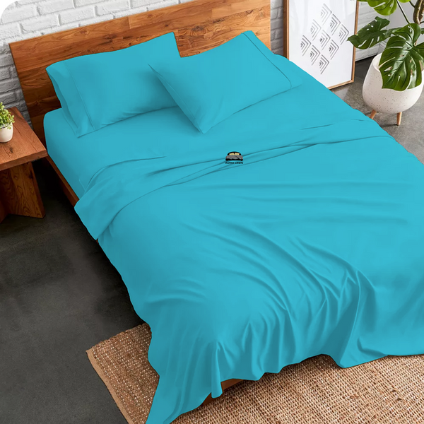 Turquoise Bed Sheets set Solid Comfy King, Queen - Aanya Linen