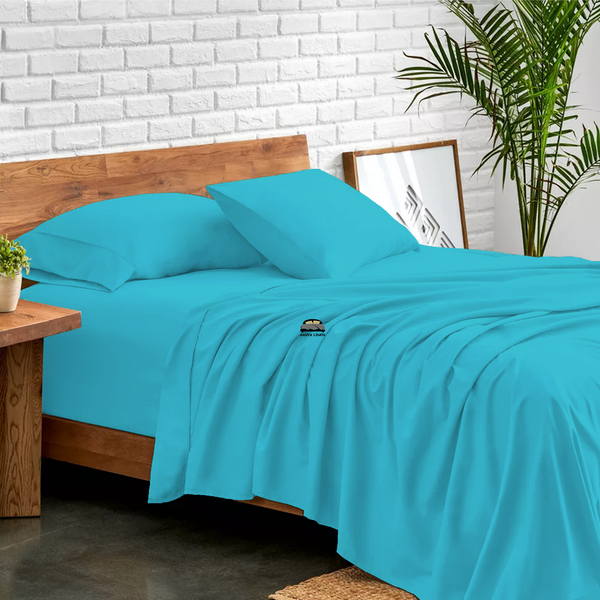 Turquoise Bed Sheets set Solid Comfy King, Queen - Aanya Linen