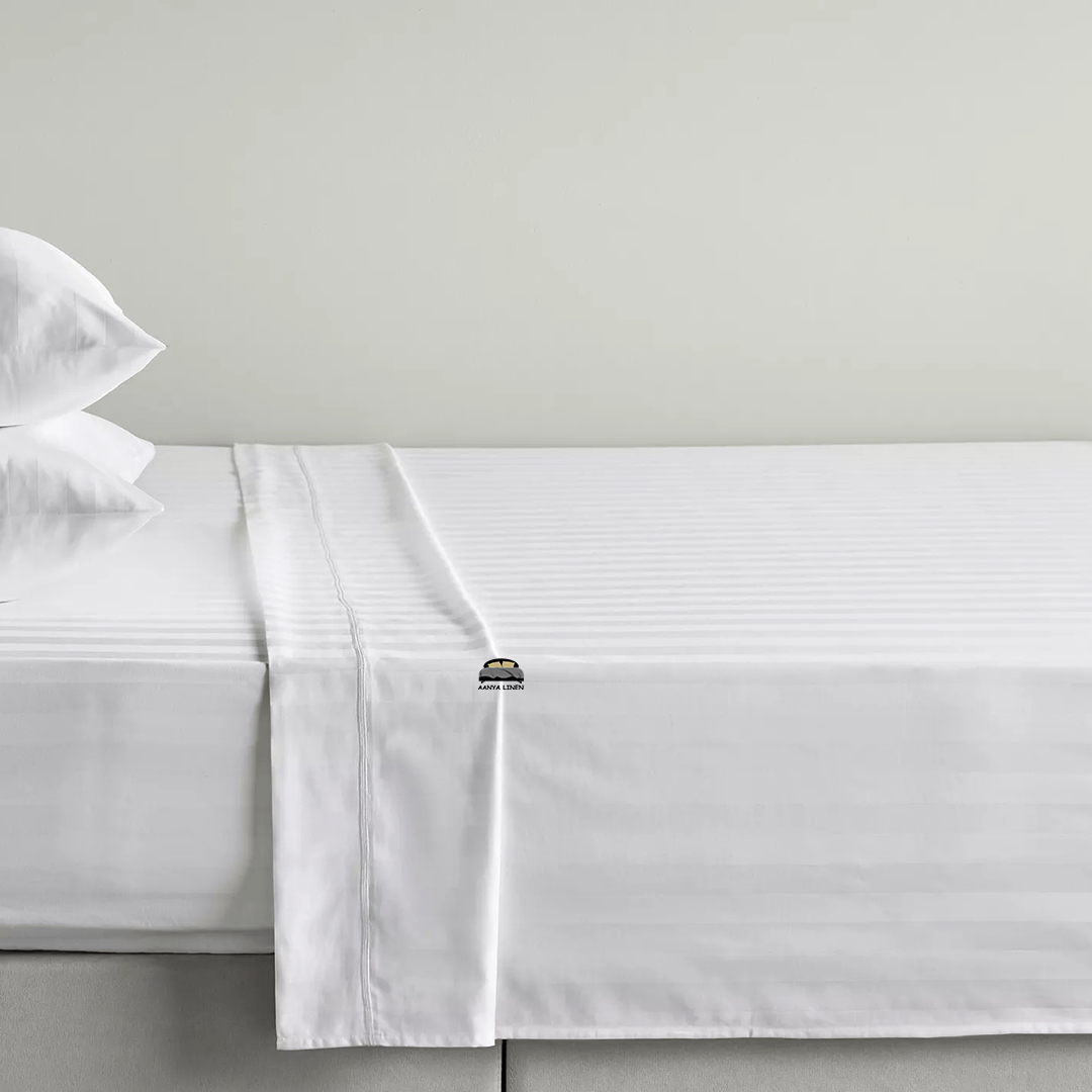 White Stripe Flat Sheet - AanyaLinen